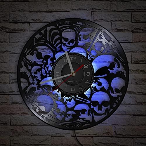 Vinyl Skull Shaped Clock with LED Night Light Function, Personalized ...