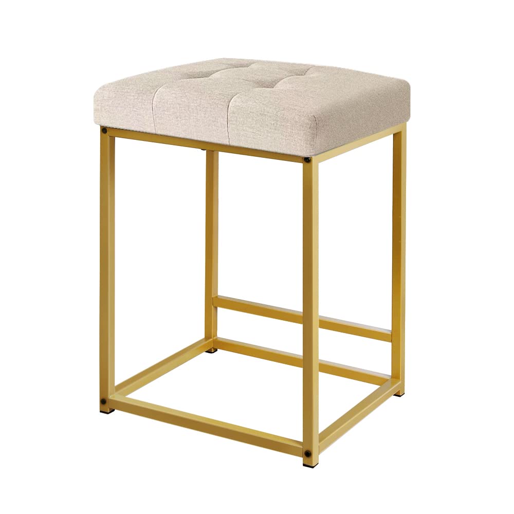 GIA 24-Inch Counter Height Square Metal Stool with Footrest and Tufted ...