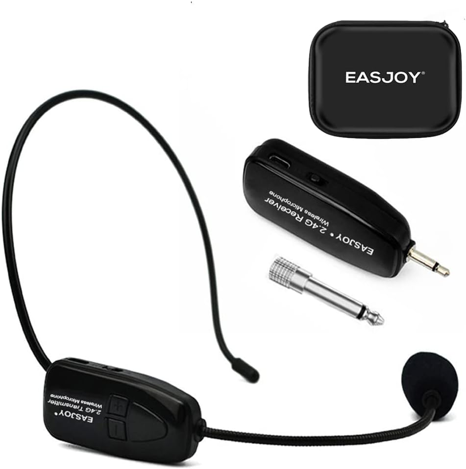 Amazon.com: EASJOY Wireless Microphone Headset, 2.4G Wireless Mic ...