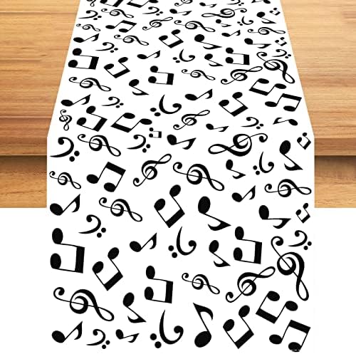 Amazon.com: Rvsticty Linen Musical Notes Table Runner Black and White ...