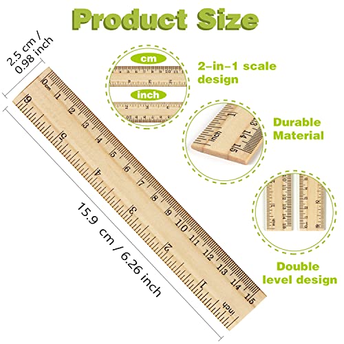 Snapklik.com : 3 Pack Wooden Ruler 6 Inch Rulers Bulk Wood Measuring ...