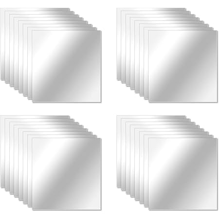 Lamoutor 32 Pieces Flexible Mirror Sheets Square Mirror Tiles Self ...