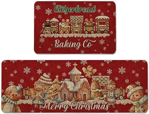 Amazon.com: 2 Pcs Christmas Gingerbread House Kitchen Rug Merry ...