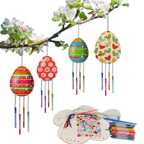 WEDNOK 10 Pack Easter Egg Wind Chime Craft Kits Wooden Wind Chime Kids ...