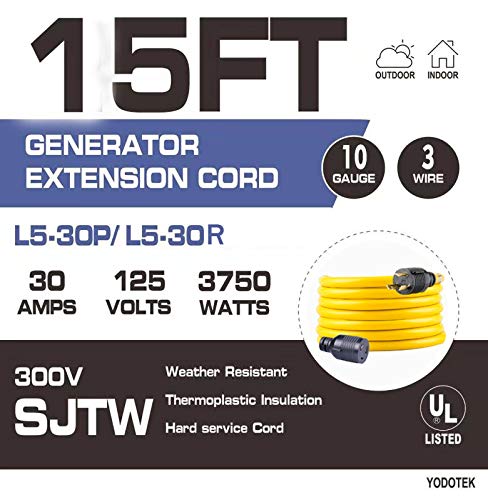 15FT Heavy Duty 3 Prong Generator Locking Power Cord NEMA L5-30P/L5-30R ...