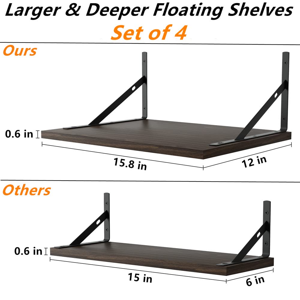 Deep Floating Shelves for Wall 4 Sets, 12 Inch Deep Floating Wall ...