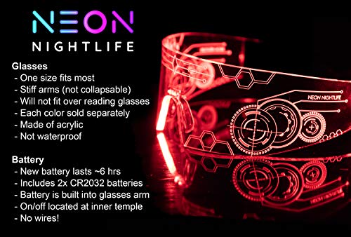 Neon Nightlife LED Light Up Glasses, Red | Cyberpunk Goggles, Rezz ...
