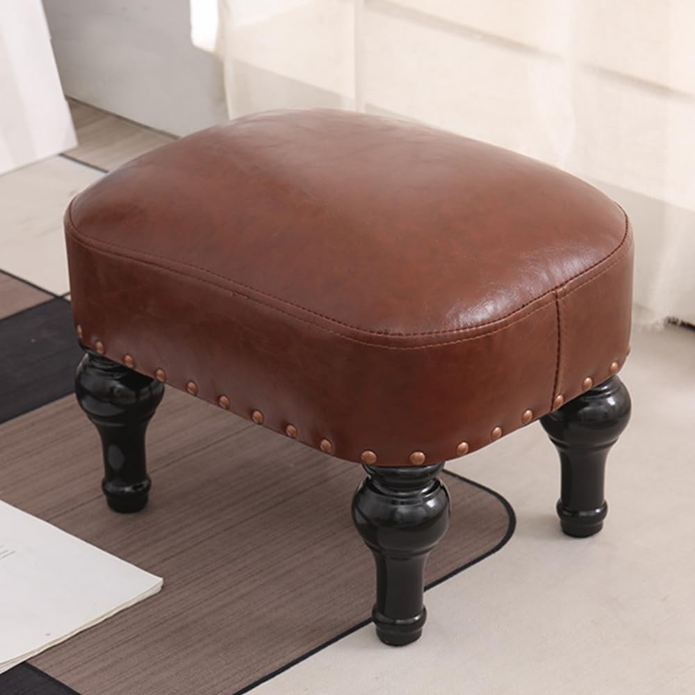 Leather Footrest Wood Ottoman,Rustic Foot Stools Ottoman Seat, Wood ...