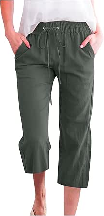 Amazon.com: Women's Capri Yoga Pants Cotton Linen Loose Soft Drawstring ...