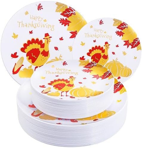 Amazon.com: SUT 60 PCSRed Gold Thanksgiving Plastic Plates Include: 30 ...