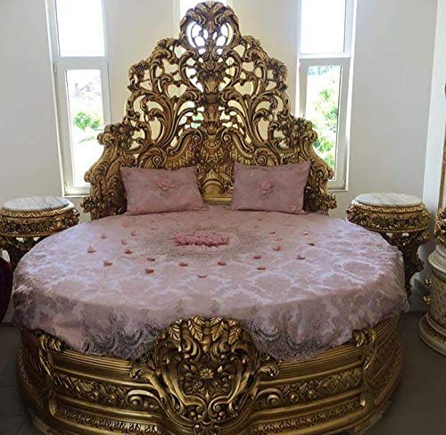 CLASSIC WOOD & CRAFT Hand-Carved Gold Leaf Baroque King Size Bed