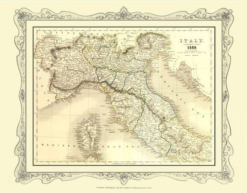H Collins Map of Northern Italy 1852: Colour Photographic Print of Map ...
