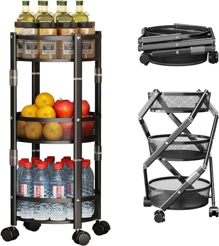 HOME CUBE 3-Tier Metal Kitchen Rotating Trolley Storage Rolling Cart ...