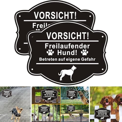 2 Stück Vorsicht Hund Schild Lustig - 25x20cm Alu Metall Hundeschilder ...