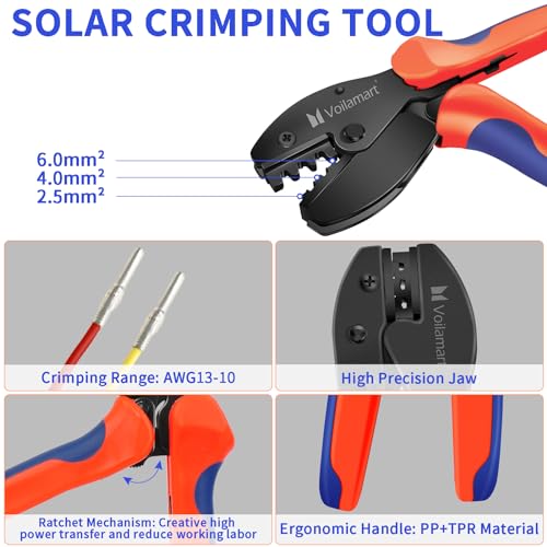 Voilamart Solar Crimping Tool Kit, Ratchet Crimping Tool 2.5-6.0mm ...