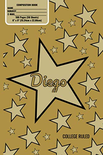 Diego Monogram Composition Book, Gold Stars Pattern Matte Cover ...