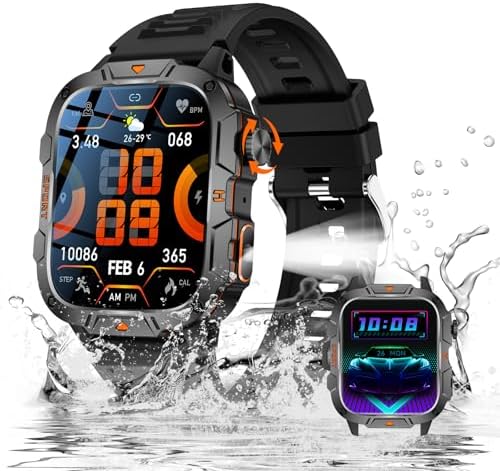 HXJTVP Smartwatch Hombre con Linterna, Reloj Inteligente Militar de 1. ...