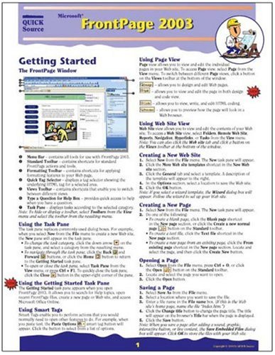 Microsoft FrontPage 2003 Quick Source Guide: Quick Source ...