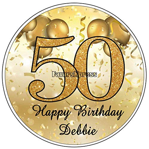 Amazon.com: GOLD 50TH BIRTHDAY PARTY FAVOR STICKERS LABELS PERSONALIZED ...