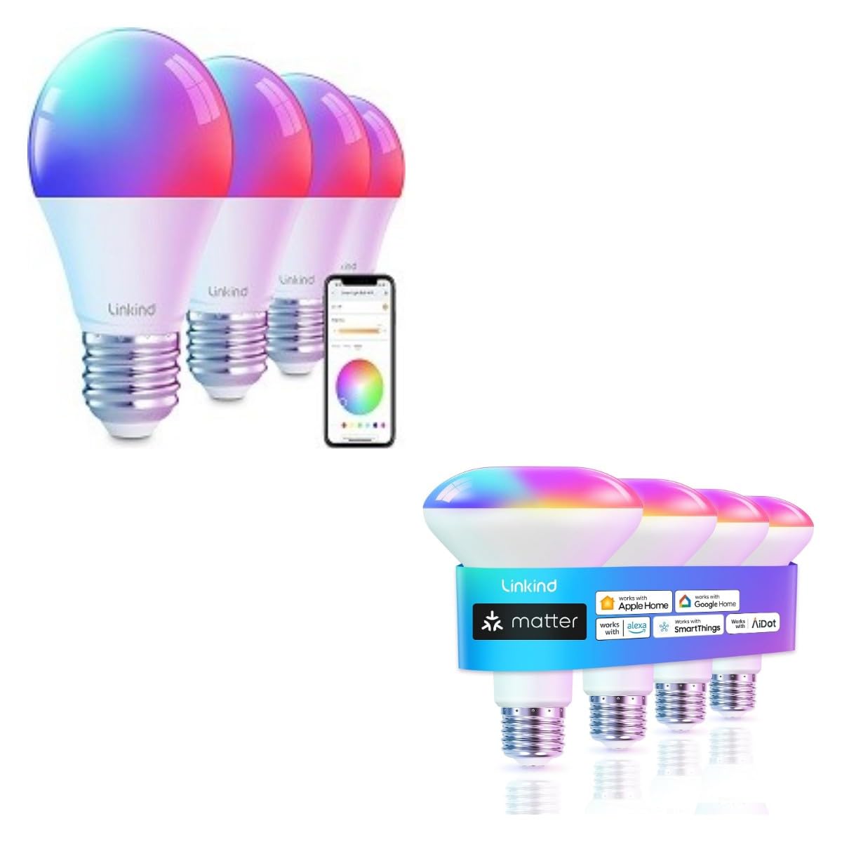 Linkind Matter Smart BR30 Bulbs 4-Pack & WiFi A19 4-Pack - Amazon.com