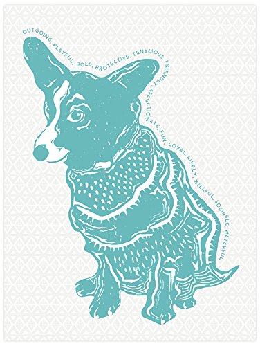 GreenBox Art + Culture NB44388 Linocut Corgi Teal Canvas Wall Art by ...