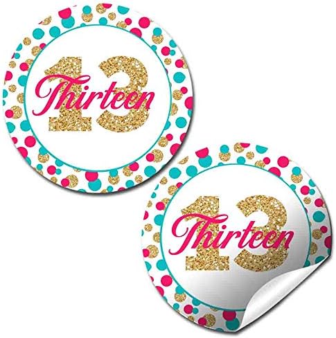 Amazon.com: Polka Dot 13th Birthday Party Sticker Labels, 40 2" Party ...