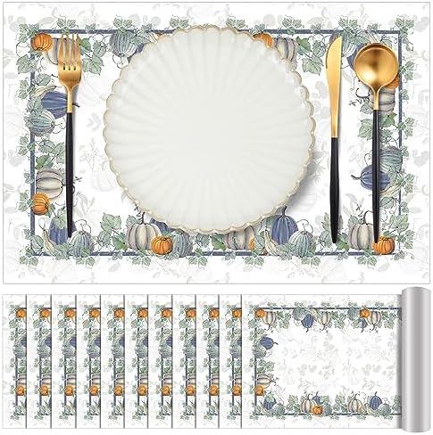 Amazon.com: Uiifan 50 Pack Thanksgiving Paper Placemats Blue Pumpkin ...