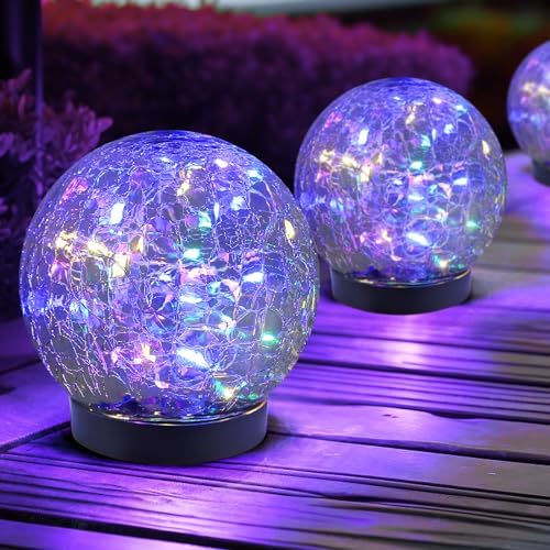 JKIMK Solar Globe Lights Outdoor Waterproof-Solar Balls Garden-Cracked ...