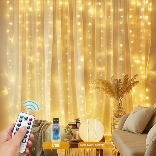 Amazon.com : HOME LIGHTING Window Curtain String Lights, 300 LED 8 ...