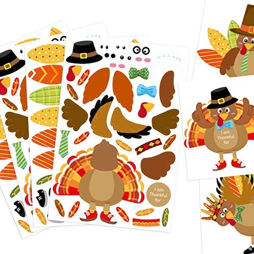 Amazon.com: 24Sheet Make-a-Turkey Stickers Thanksgiving Party Favors ...