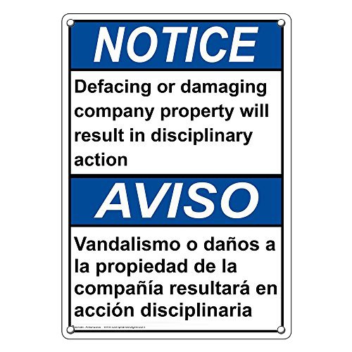 Weatherproof Plastic Vertical ANSI Notice Defacing Or Damaging Property ...