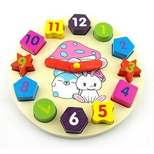 Amazon.com : Colorful cartoon digital geometry clock wooden toy : Toys ...