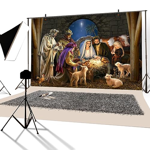 YongFoto 8x6ft Nativity Scene Backdrop Christmas Photo Backdrop Jesus ...