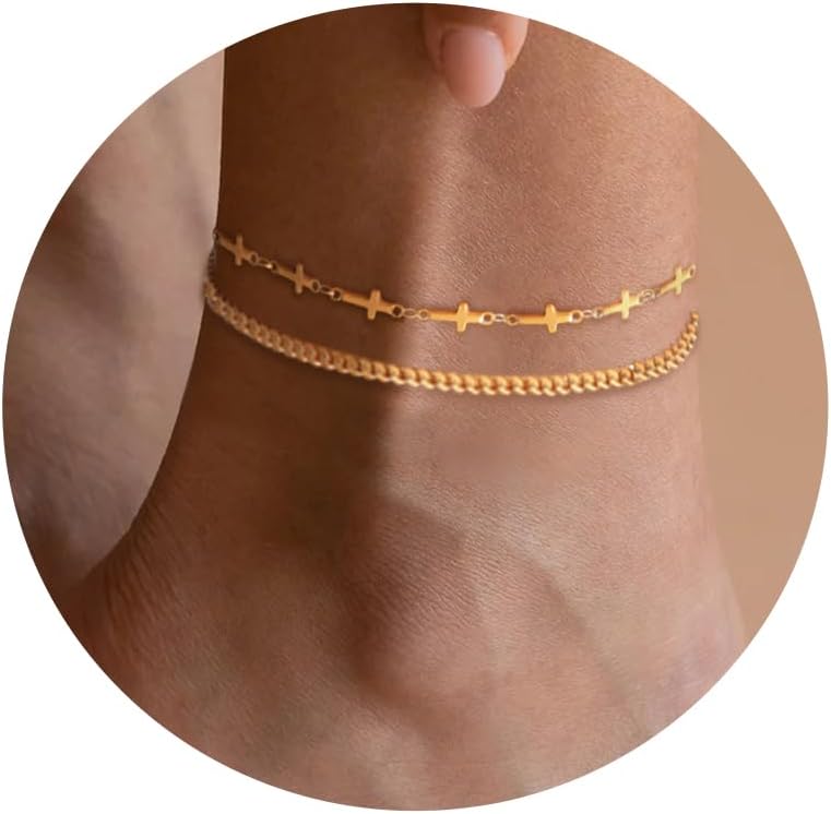 Amazon.com: Poxtex Gold Ankles for Women, Silver Stackable Anklets for ...