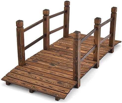 Amazon.com : HAPPYGRILL 5FT Wooden Garden Bridge, Decorative Pond ...