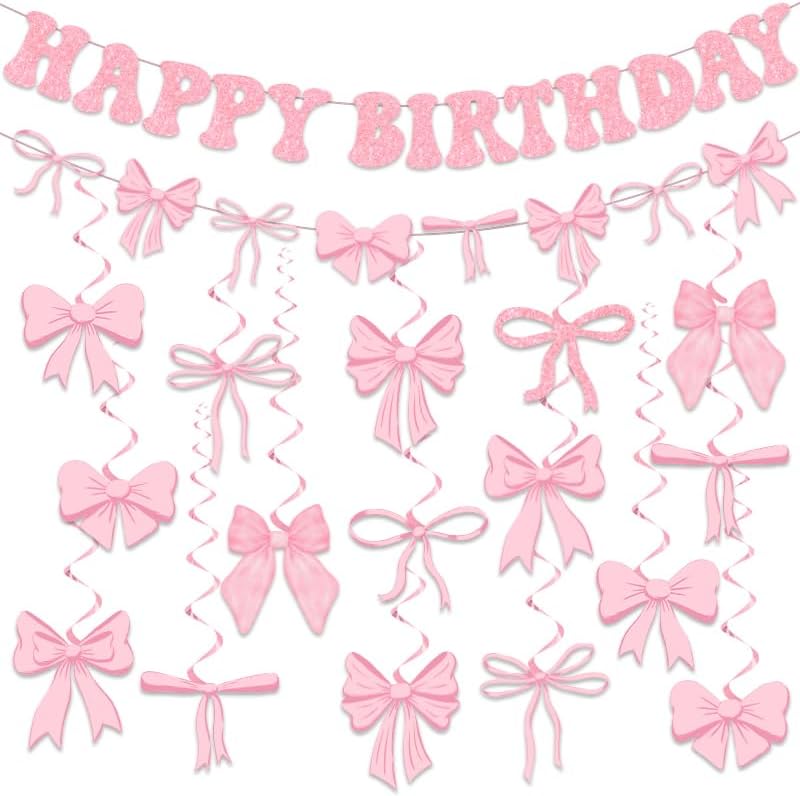 Amazon.com: Pink Bow Birthday Decorations,Bow Party Decorations ...