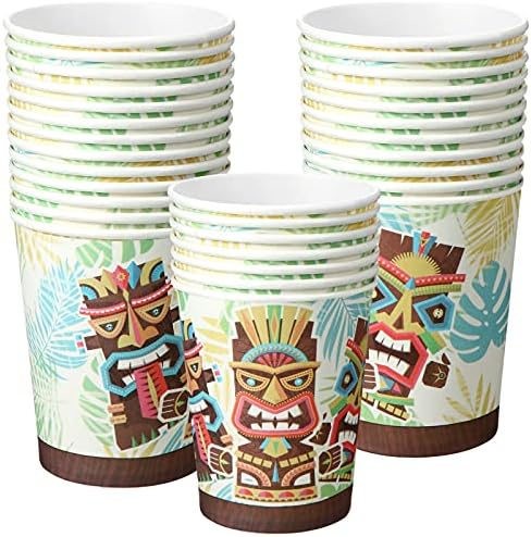 Amazon.com: 24 Pcs 16 oz Plastic Tiki Cups Hawaiian Luau Party Supplies ...