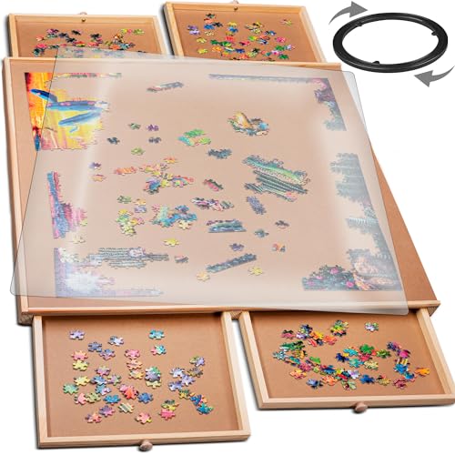 PLAYVIBE Rotating Jigsaw Puzzle Board with Drawers 1000 Piece – Puzzle ...