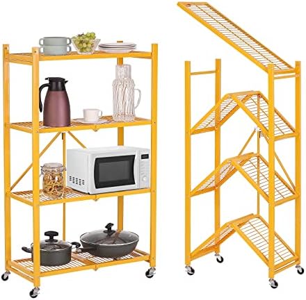 Amazon.com: ShanSon Foldable Shelving Unit with Wheels Storage Shelves ...