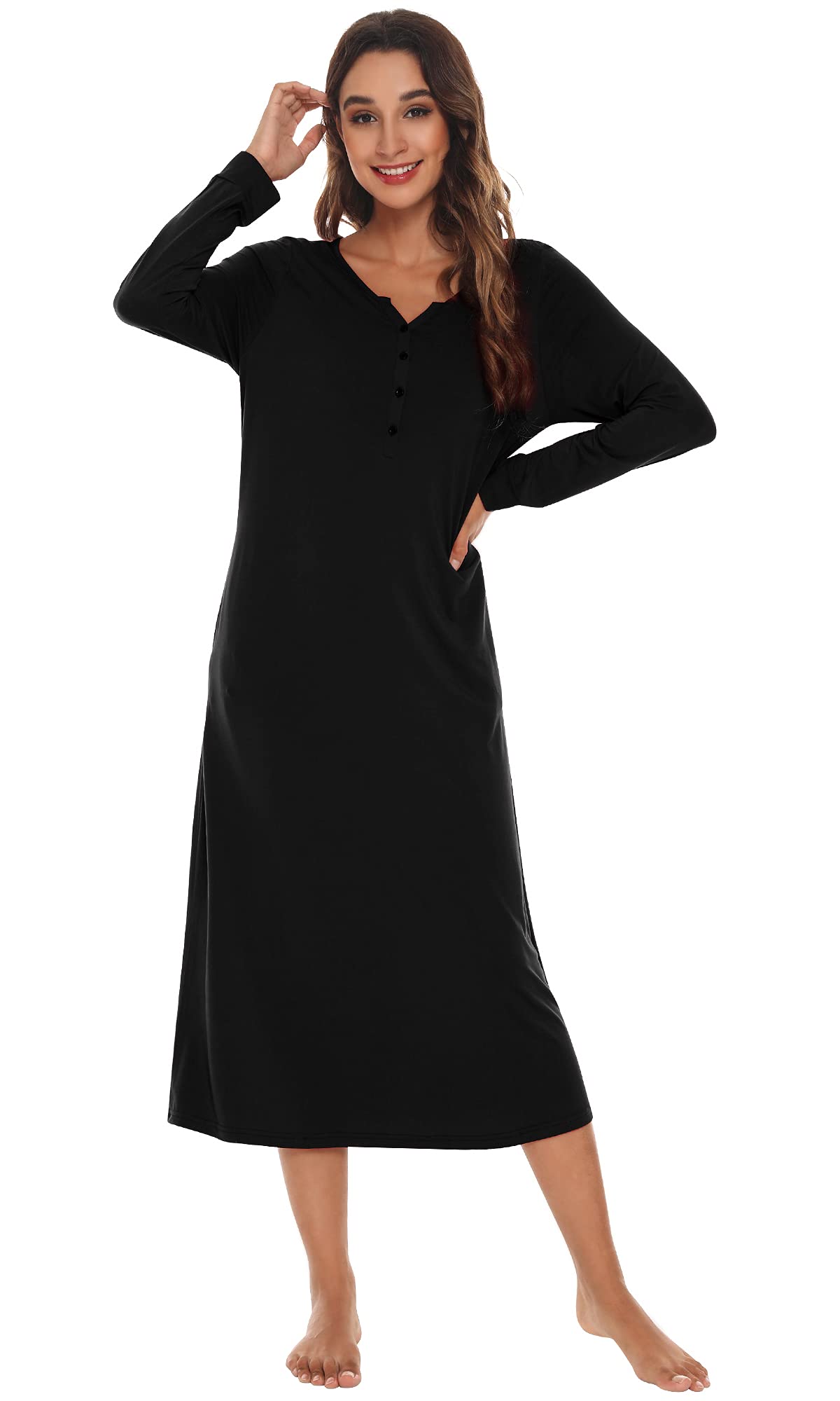 Snapklik.com : WiWi Nightgowns For Women Soft Sleepwear Long Sleeve ...