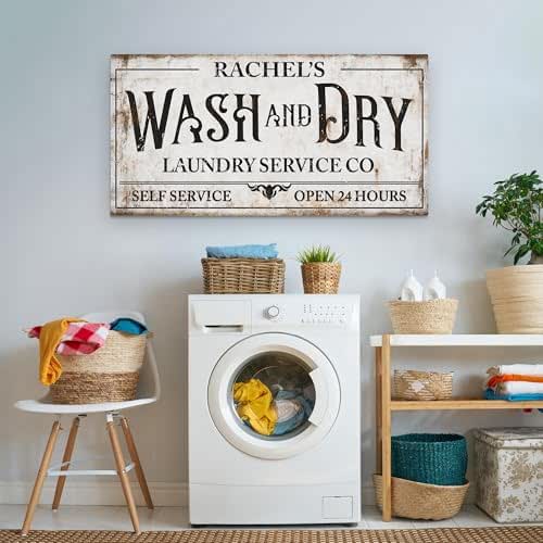 Amazon.com: AWESOMETIK Personalized Rustic Laundry Sign Wash Dry ...