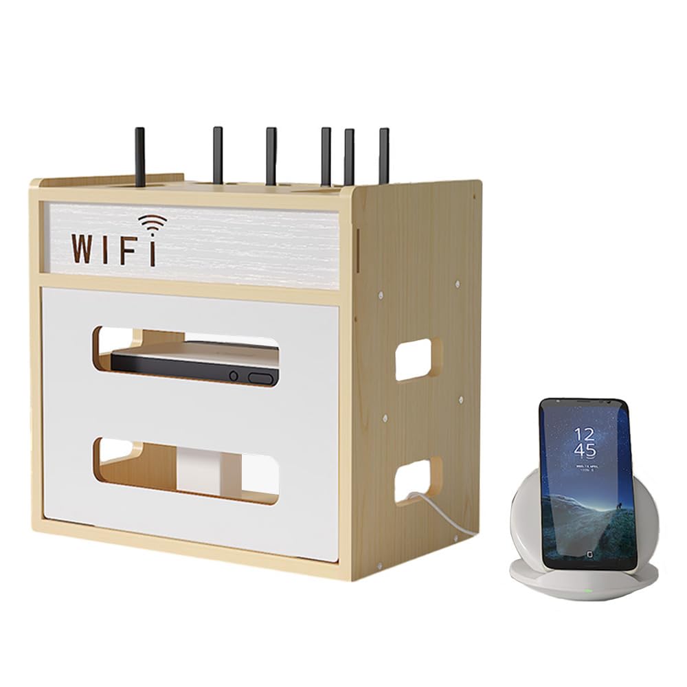 Amazon.com: Wooden Router Shelf, Desktop WiFi Router Storage Box Modem ...