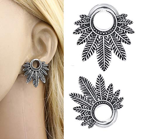 Buy Stainless Steel Feathers Ear Plugs - Large Quality Screw-On Gauges ...