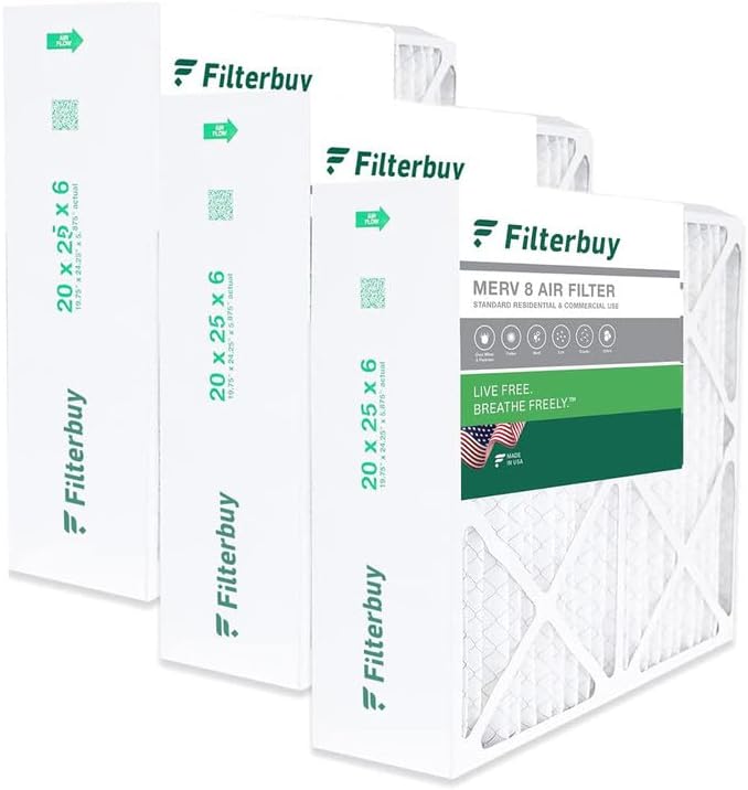 Filterbuy 20x25x6 Air Filter MERV 8 Dust Defense (3-Pack), Pleated HVAC ...