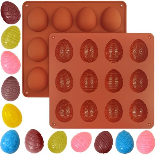 BFJ Easter Egg Silicone Moulds 2pcs Egg Easter Chocolate Moulds 12 ...