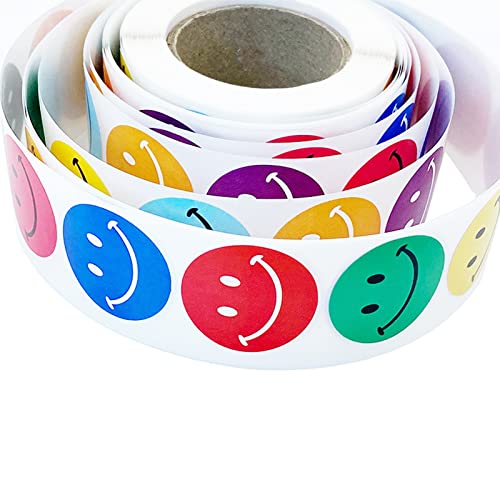 Pack of 1000 Colourful Smile Stickers, 2 Rolls of Circular Smile ...