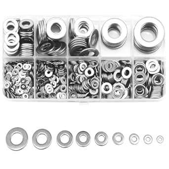 1061 Pcs 304 Stainless Steel Flat Washers, 9 Sizes Assortment for Screws and Bolts, Fender Set ...