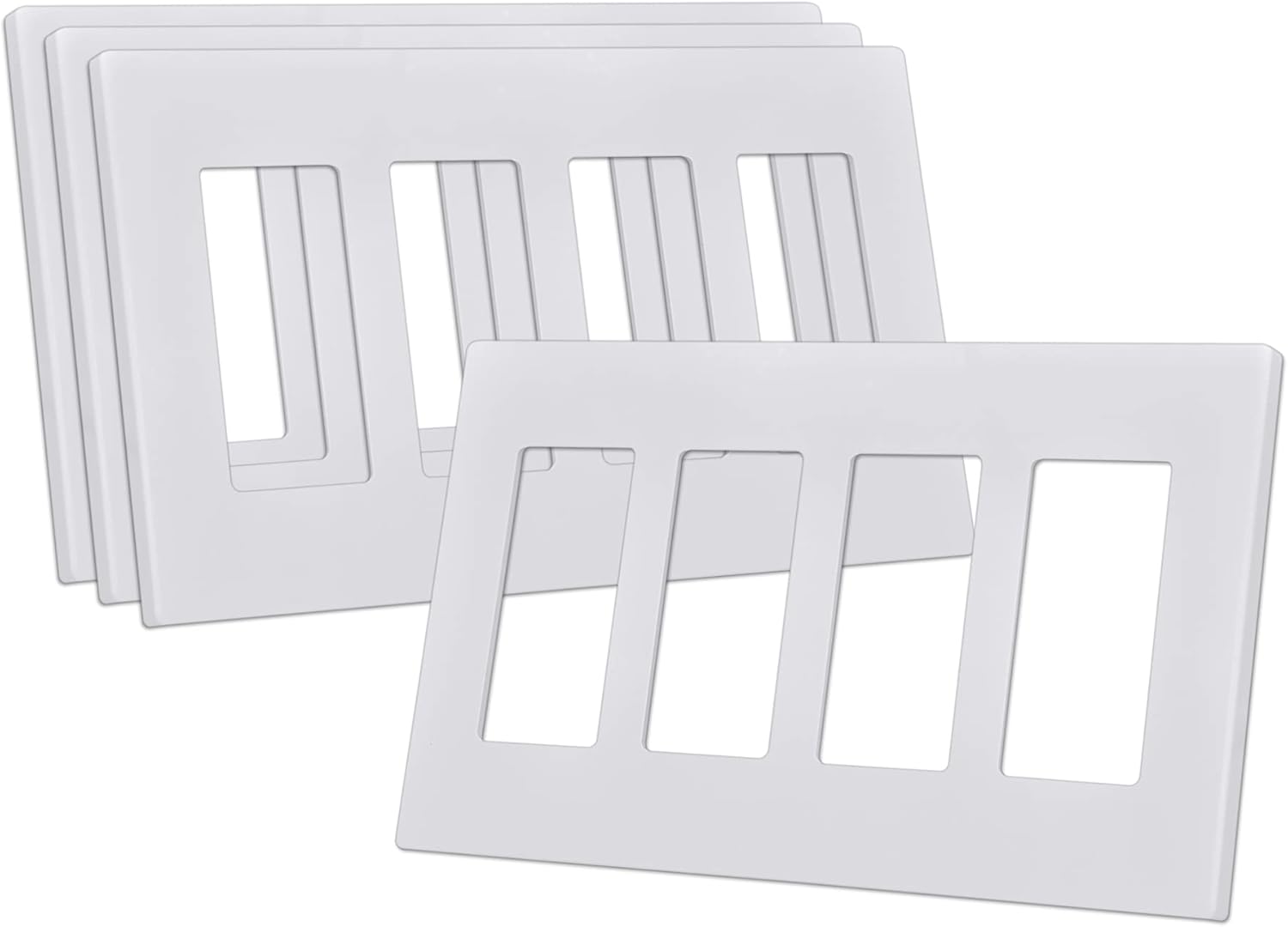 CML 4-Gang Screwless Decorator Wall Plate, White Outlet Covers, 4 Pack ...