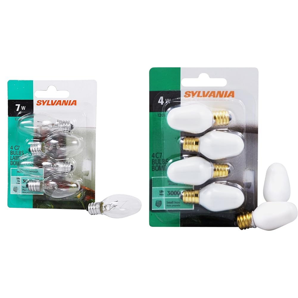 Sylvania Incandescent 7W and 4W C7 Night Light Bulbs, E12 Base, 4 Packs ...