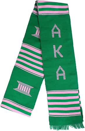 Amazon.com: AKA Kente Stole White, Green, Pink, Kente Cloth Stole/Sash ...